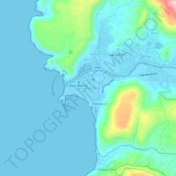 Bosa Marina topographic map, elevation, terrain