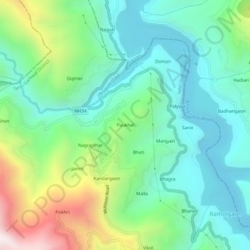 Paukhal topographic map, elevation, terrain
