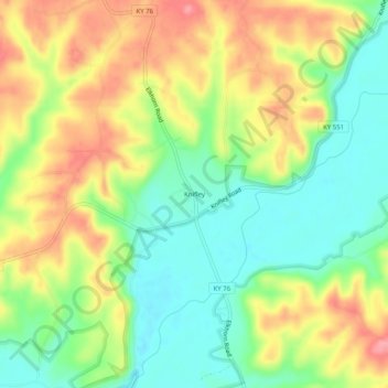 Knifley topographic map, elevation, terrain