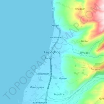 Lagonglong topographic map, elevation, terrain
