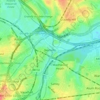Nechells topographic map, elevation, terrain