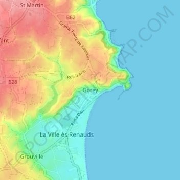 Gorey topographic map, elevation, terrain