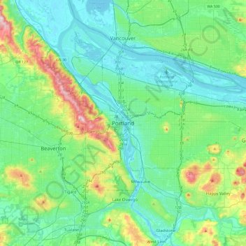 Portland topographic map, elevation, terrain