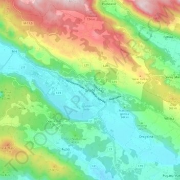 Grude topographic map, elevation, terrain