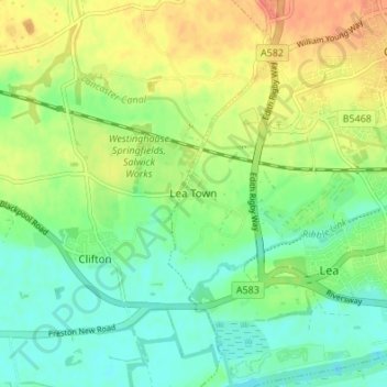 Lea Town topographic map, elevation, terrain