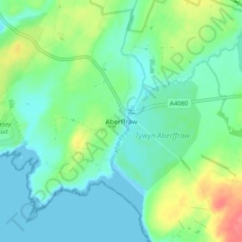 Aberffraw topographic map, elevation, terrain