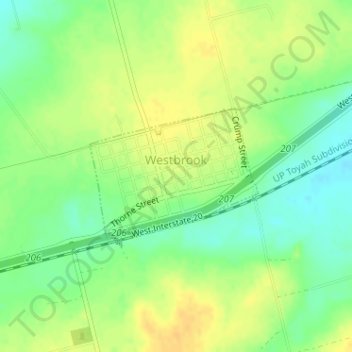 Westbrook topographic map, elevation, terrain