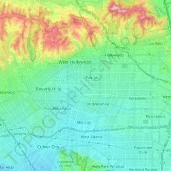 Los Angeles City Council District 5 topographic map, elevation, terrain