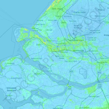 Rotterdam-Rijnmond topographic map, elevation, terrain