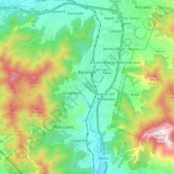 Baronissi topographic map, elevation, terrain