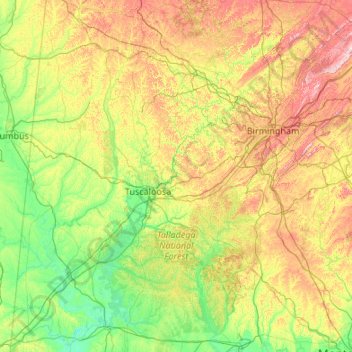 Talladega National Forest topographic map, elevation, terrain