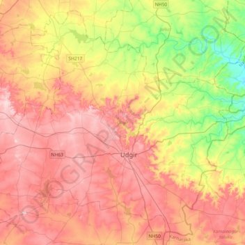 Udgir topographic map, elevation, terrain