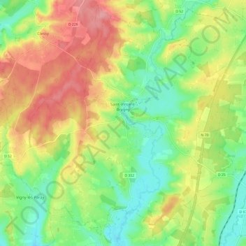 Saint-Vincent-Bragny topographic map, elevation, terrain