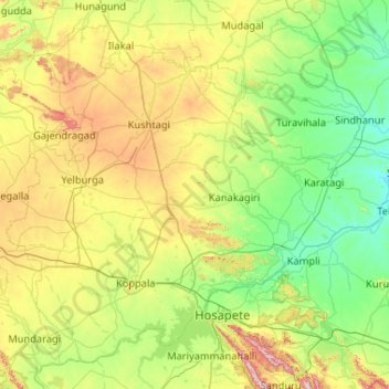 Koppal district topographic map, elevation, terrain