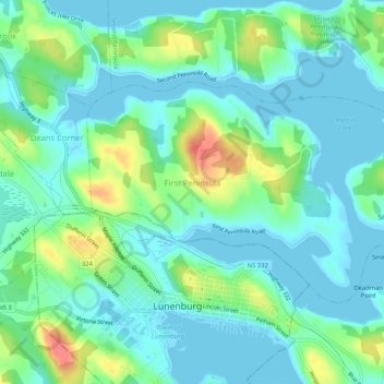 First Peninsula topographic map, elevation, terrain