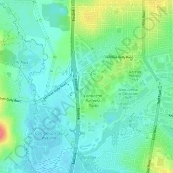 Scoresby topographic map, elevation, terrain