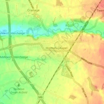 Holmes Chapel topographic map, elevation, terrain