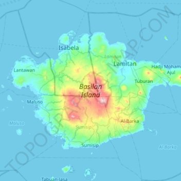 Basilan Island topographic map, elevation, terrain