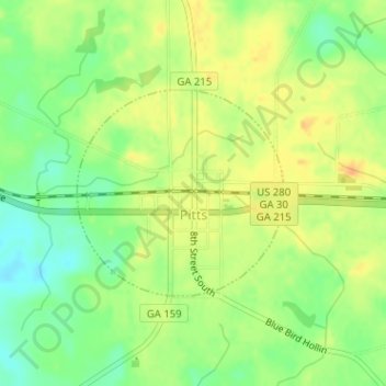Pitts topographic map, elevation, terrain
