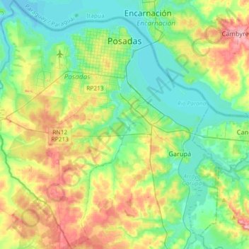 Posadas topographic map, elevation, terrain