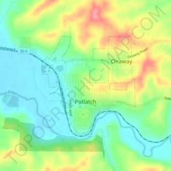 Potlatch topographic map, elevation, terrain