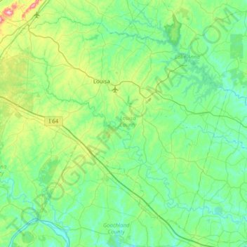 Louisa County topographic map, elevation, terrain