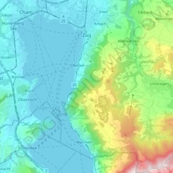 Zug topographic map, elevation, terrain
