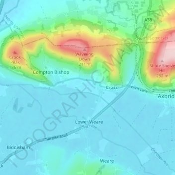 Compton Bishop topographic map, elevation, terrain