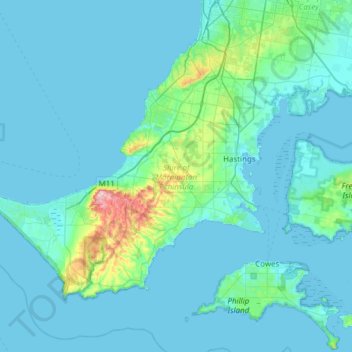 Shire of Mornington Peninsula topographic map, elevation, terrain