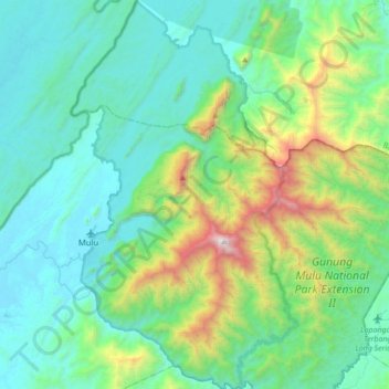 Gunung Mulu National Park topographic map, elevation, terrain