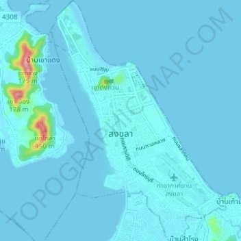 Songkhla City Municipality topographic map, elevation, terrain