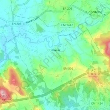 Balazar topographic map, elevation, terrain