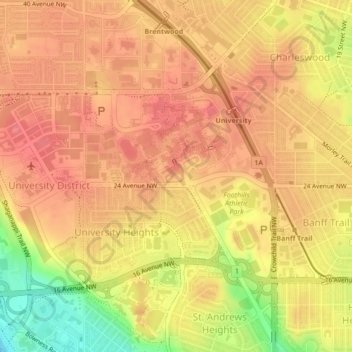 University of Calgary topographic map, elevation, terrain
