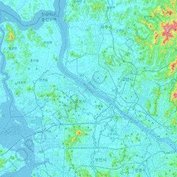 Han River topographic map, elevation, terrain
