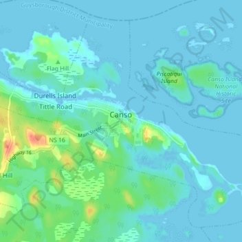 Canso topographic map, elevation, terrain