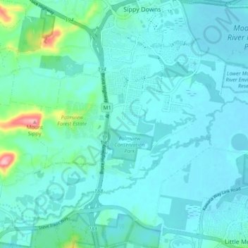 Palmview topographic map, elevation, terrain