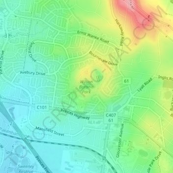 Wilson Botanic Park topographic map, elevation, terrain