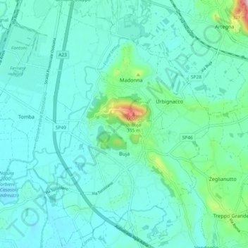 Buja topographic map, elevation, terrain