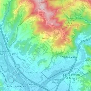 Bolano topographic map, elevation, terrain