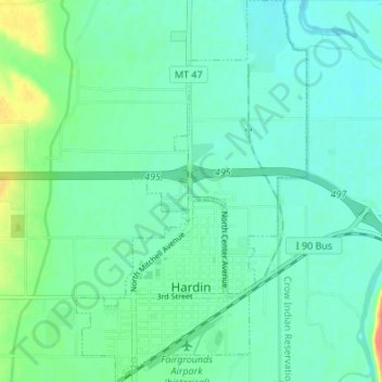 Hardin topographic map, elevation, terrain