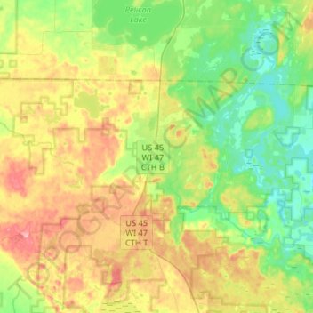 Town of Elcho topographic map, elevation, terrain