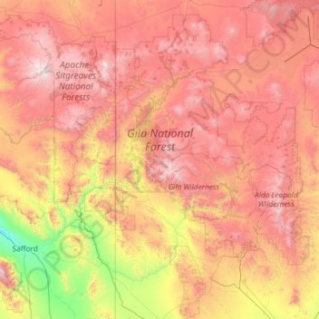 Gila National Forest topographic map, elevation, terrain