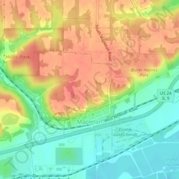 Mapleton topographic map, elevation, terrain