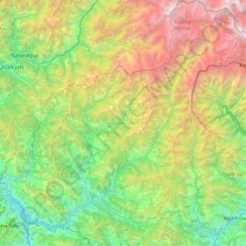 Ghansali topographic map, elevation, terrain