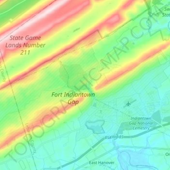 Fort Indiantown Gap topographic map, elevation, terrain