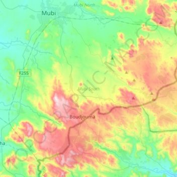 Mubi South topographic map, elevation, terrain