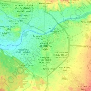 Ait Melloul topographic map, elevation, terrain