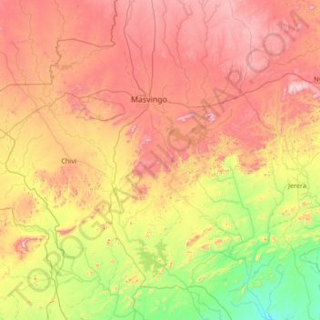 Masvingo topographic map, elevation, terrain
