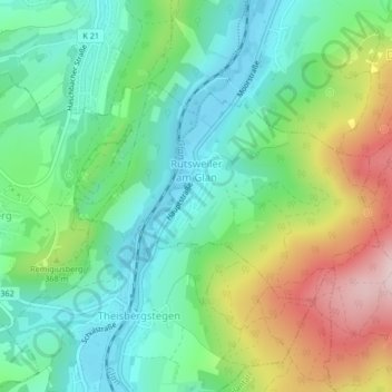Rutsweiler am Glan topographic map, elevation, terrain