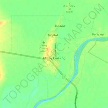 Fitzroy Crossing topographic map, elevation, terrain